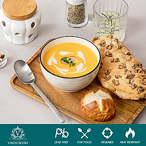 vancasso Bonbon 24oz Stoneware Cereal Bowls 5.5 Inch Microwave & Dishwasher Safe Lead-free Soup Bowls Beige Bowls Set of 6 Kitchen Bowl for Pasta Oatmeal Salad Dessert