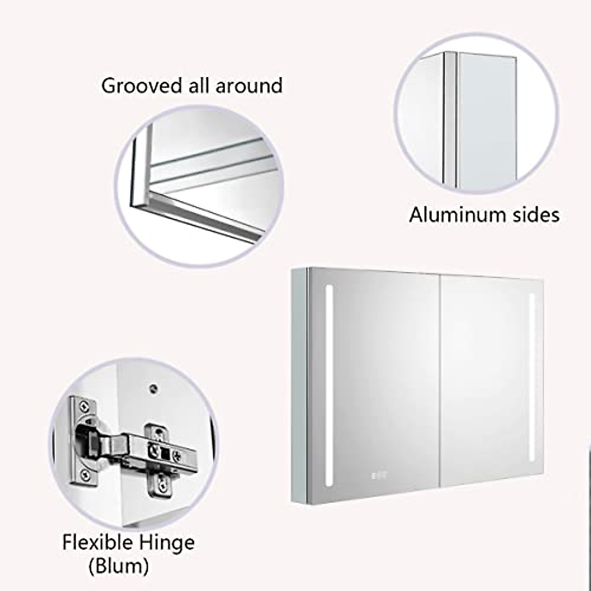 Bathlink Lighted Medicine Cabinet, 30"×27.5"×5", LED Mirror Medicine Cabinet, Recessed or Surface Mount, Defogger, Dimmer, 2 Doors Bathroom Lighted Medicine Cabinet with Mirror