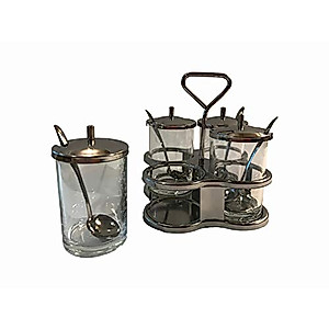 Condiment Holder, Condiment Tray, 4 Condiment Jar and 4 Small Spoons for Condiments. A Quality Condiment Server, Topping Dispenser, Seasoning Box for Table. Asian Dinnerware Style Condiment Set