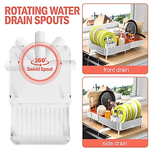 TOOLF Dish Rack, Extendable Dish Drainer, Modern Dish Drying Rack 2 in 1 Design. Expandable Drain Board in Sink, Stainless Steel Dish Racks for Kitchen Counter Utensils,Plates,Pans,Pots Organizer