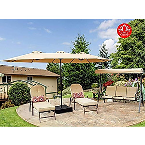 Kozyard Butterfly 14' Outdoor Patio Double-Sided Aluminum Umbrella with Crank and Base (Beige)