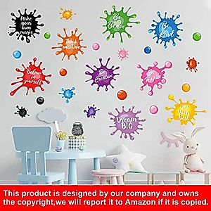 Colorful Inspirational Quotes Wall Decals Watercolor Paint Wall Decals Ink Splatter Splotches Wall Stickers Motivational Lettering Positive Sayings Stickers for Kids Classroom Nursery Playroom School