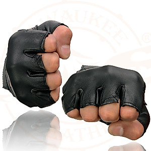 Milwaukee Leather SH216 Men's Black Leather Gel Padded Palm Fingerless Motorcycle Hand Gloves W/Breathable ‘Open Knuckle’ - Large