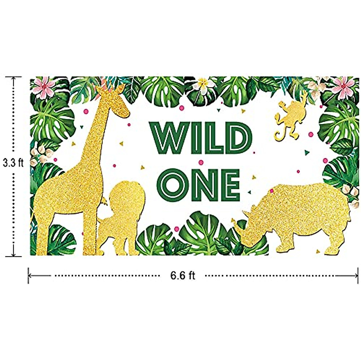 TUTA Large Wild One Banner | 1st Birthday Party Supplies Decoration | Jungle Safari Animal 1st Bday Party Banner | Baby First Birthday Backdrop Background for Boy or Girl Green - 6.6 x 3.3 FT