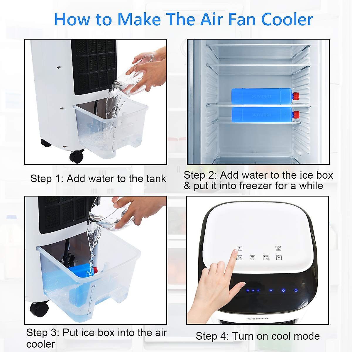 COSTWAY Evaporative Cooler, Portable Air Cooler with LED Display, Remote Control, 7.5-Hour Timing Function, for Home & Office, Cooling & Humidification Function (29-Inch)