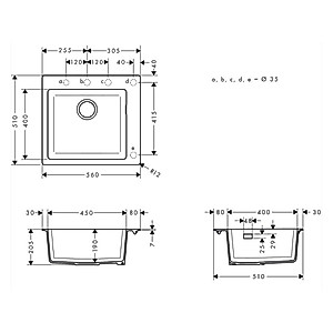 hansgrohe 43312170 S510-F450 Built-in Sink 450, Graphite Black Kitchen, 60 cm