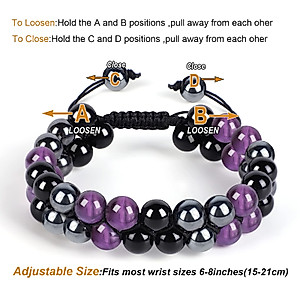 Amethyst Bracelet Triple Protection for Women Men, Purple Crystal Stone Bracelet Combine Hematite Black Obsidian, Enhance charisma and luck And Happiness, Handmade Bead Jewelry Bracelet