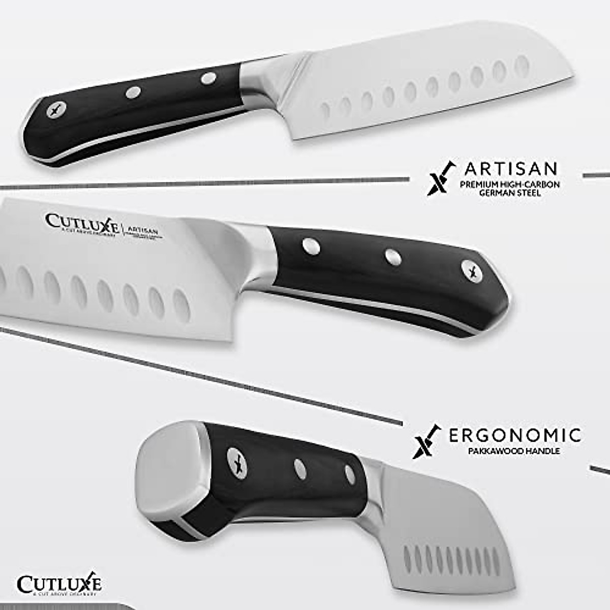 Cutluxe Santoku Knife – 5" Multipurpose Kitchen Knife for Cutting Slicing & Chopping – Forged High Carbon German Steel – Full Tang & Razor Sharp – Ergonomic Handle Design – Artisan Series