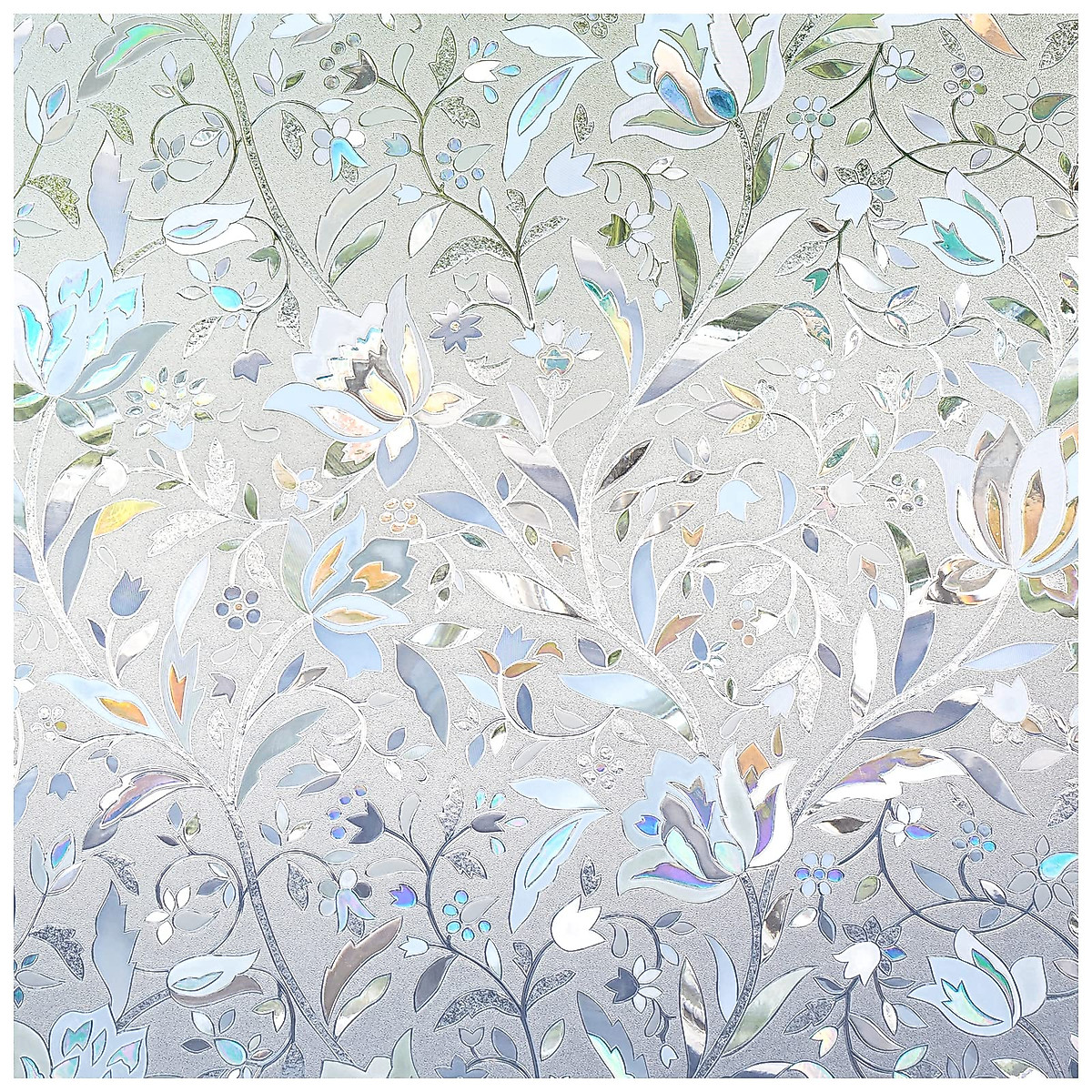 DOWELL Window Privacy Film, 3D Stained Glass Rainbow Window Decals, Decorative Window Vinyl Sun Blocker Door Covering, Static Cling Non-Adhesive Window Sticker for Home, Blooming Flowers, 17.5"x78.7"