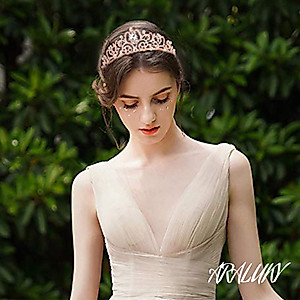 Araluky Crystal Tiara Crown Headband Princess Elegant Tiara with Combs for Women Young Ladies Bridal Wedding Prom Birthday Party, Rose Gold