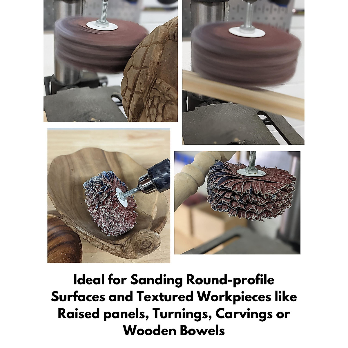 LINE10 Tools 4-inch Sanding Mop Kit, Moulding Flap Sander Wheel for Drill Press 80, 120, 240 Grit, Pack of 3