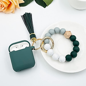KOUJAON AirPods Case, Silicone Protective Case Cover with Beaded Bracelet Keychain Compatible with Apple AirPods 2nd 1st Generation Charging Case (Pine Green)