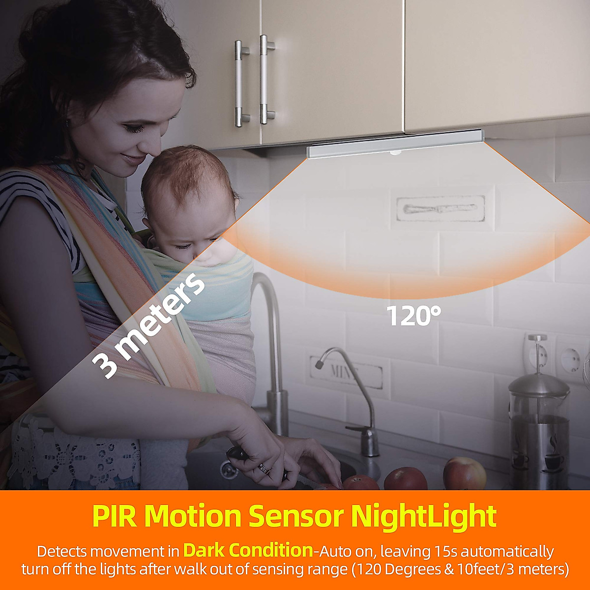 LED Closet Light, 30 LED Rechargeable Motion Sensor Light Indoor, Meromore Under Cabinet Lighting Wireless Stick-Anywhere Night Light with 600mAh Battery for Hallway Stairway Wardrobe Kitchen (3 PACK)