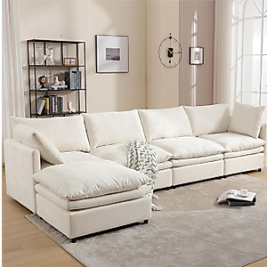 VASOENY 130 X 64.2'' Modular Sectional Couch, 5 Seat Upholstered L Shaped Sofa Couch, Modern Corner Sofa Couch with 6 Pillow for Living Room, Office, Convertible Chaise Lounge