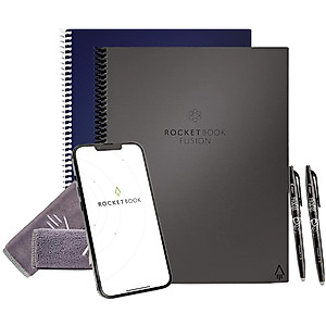 Rocketbook Fusion Smart Reusable Planner,Calendar,And Note Template Pages,Pack Of 2 (Blue & Gray) Reusable Notebooks (8.5" X 11") With 2 Pilot Frixion Pens & 2 Microfiber Cloths Included
