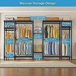 VIPEK V22S Garment Rack Heavy Duty Clothes Rack Large Portable Wardrobe Clothes Storage Organizer Closet with 6 Hang Rods & 8 Shelves - Extra Wide - 104.5" Lx16.5 Wx76.4 H, Max Load 1000lbs, Black