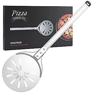Honsdom Pizza Turning Peel, Round Pizza Turner, 8-Inch Hard Anodized Aluminum Perforated Pizza Peel, Long Handle Pizza Spinner, Pizza Oven Accessories
