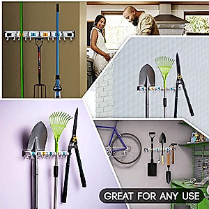 Alamrock Mop and Broom Holder Wall Mount with 12 Hooks & 6 Grips - Brush Holder Mop Holder for Garden, Kitchen & Laundry Room Organization-Mop and Broom Holder, Broom Storage, Broom Hanger Wall Mount
