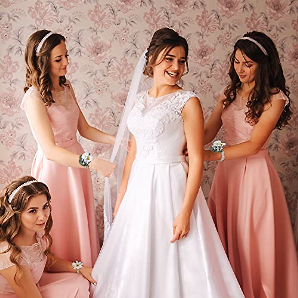 Floral Boutonniere Magnets Corsage Brooches Magnet and Elastic Pearl Wrist Bands Wristlets Corsage Accessories for Handmade Wedding Prom Bride Boutonnieres Corsage (14)