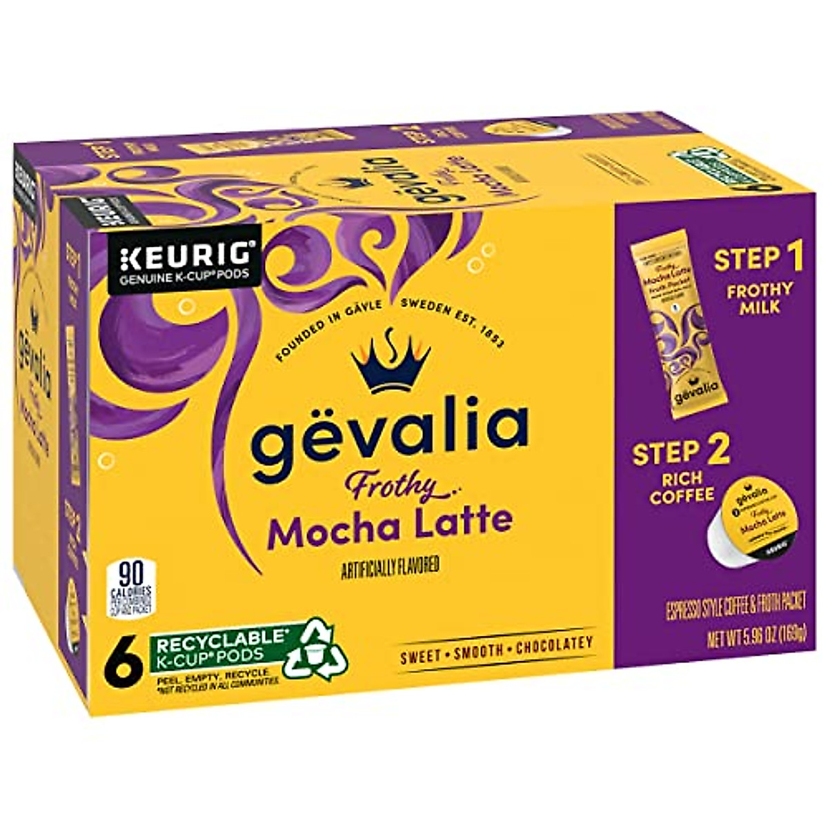 Gevalia, 2-Step K-Cup & Froth Packets, 6 Count, 5.6oz Box (Pack of 3) (Mocha Latte)