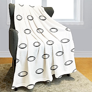 Rstick Football Blanket 40"x50" Black Print White Fleece Blanket Soft Fuzzy Throw Blankets Rugby Lover Gifts for Boys