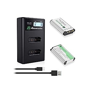 Powerextra 2 Pack Replacement Sony NP-BX1 Battery with Smart LCD Display Dual USB Charger for Sony NP-BX1/M8 and Sony Cyber-Shot DSC-RX100 (II/III/IV/V/VA/VI), ZV-1 and Other Models