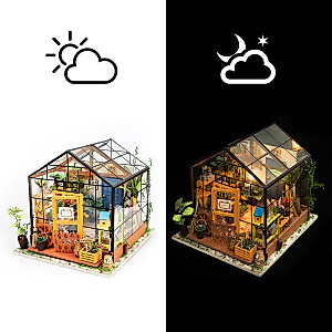 Hands Craft DIY Miniature Dollhouse Kit - Cathy's Flower House 3D Model Tiny House Building with LED Lights Wood Prefabricated Pieces Puzzle 1:24 Scale Crafts for Adults and Teens DG104