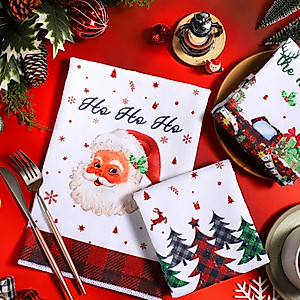 Oudain Sets of 6 Christmas Kitchen Towels and Dishcloths Xmas Winter Santa Christmas Tree Snowman Truck Dish Kitchen Hand Towels Kit Novelty Gifts for Party Supplies