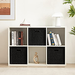 UBBCARE 3 Pack Wicker Basket, 11.8L×11.8H×11W inch Woven Paper Rope Storage Baskets for shelves, Foldable Cube Storage bin with Handle, Storage Basket for Organizing & Decor, Black