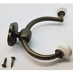 Double Front Mount Coat Hook Porcelain Knobs Old Classic Vintage Rack hat Jacket Retro (Antique Brass)