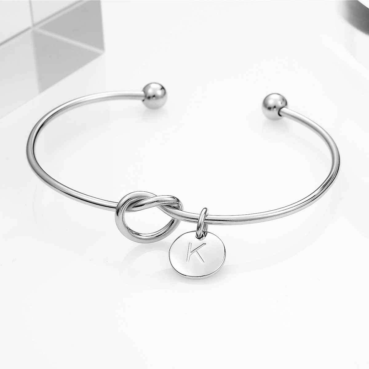 Bridesmaid Proposal Gifts, Silver Tie the Knot Bridesmaid Bracelet with Initial A Bridesmaid Gifts for Wedding, Matron Maid of Honor Gift Bridal Wedding Party Gifts Bridesmaid Bracelet Jewelry