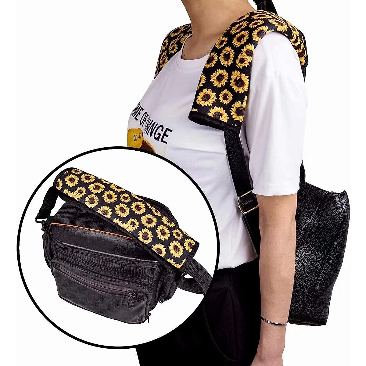 Bulopur Car Seat Straps Shoulder Pads,Yellow Sunflowers Printed Car Seat Strap Covers, Soft Seat Belt Covers for All Car Seats, Pushchair, 2 Piece