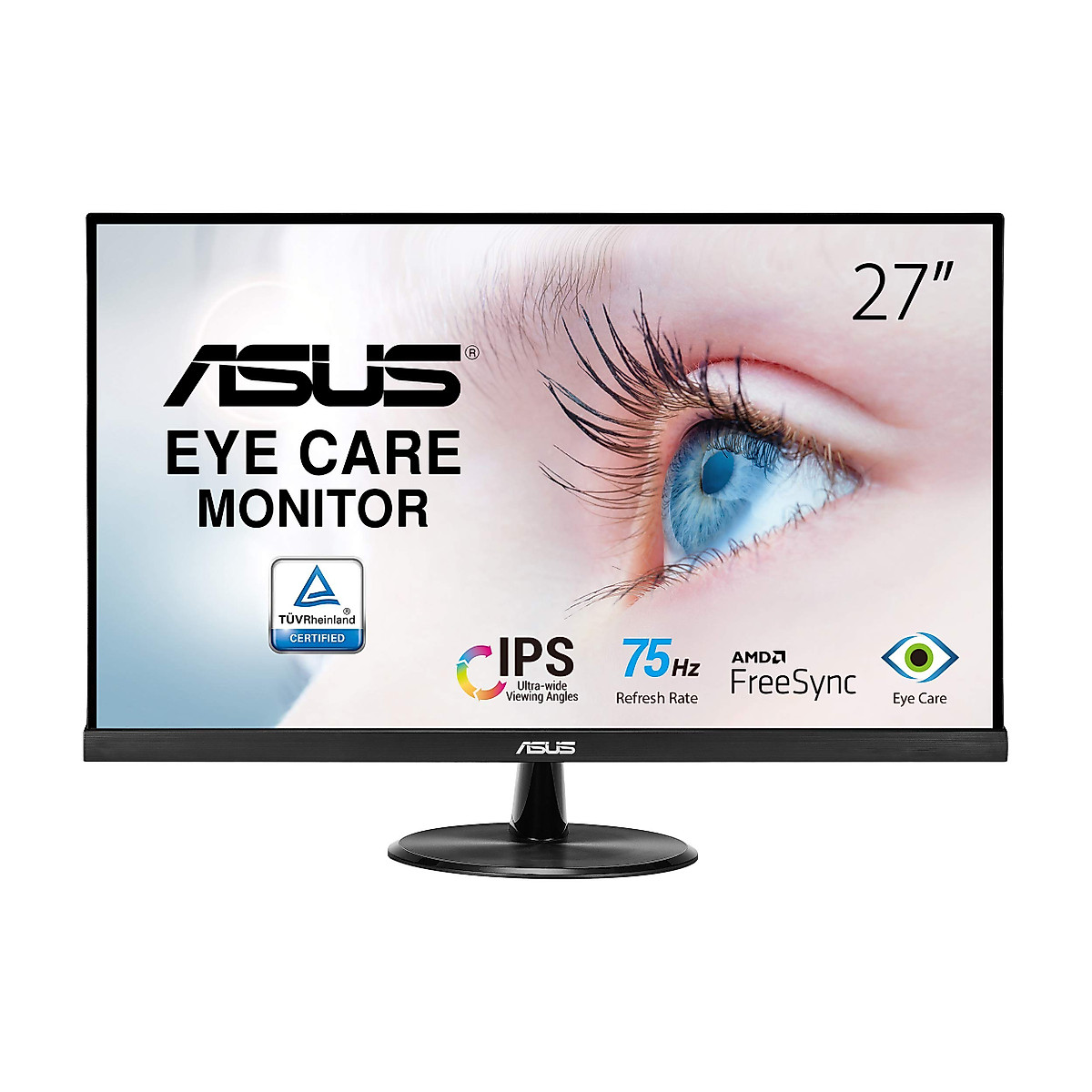 ASUS VP279HE 27” Monitor, 1080P Full HD, 75Hz, IPS, Adaptive-Sync/FreeSync, Eye Care, HDMI VGA, Frameless, Low Blue Light, Flicker Free, VESA Wall Mountable (Renewed)
