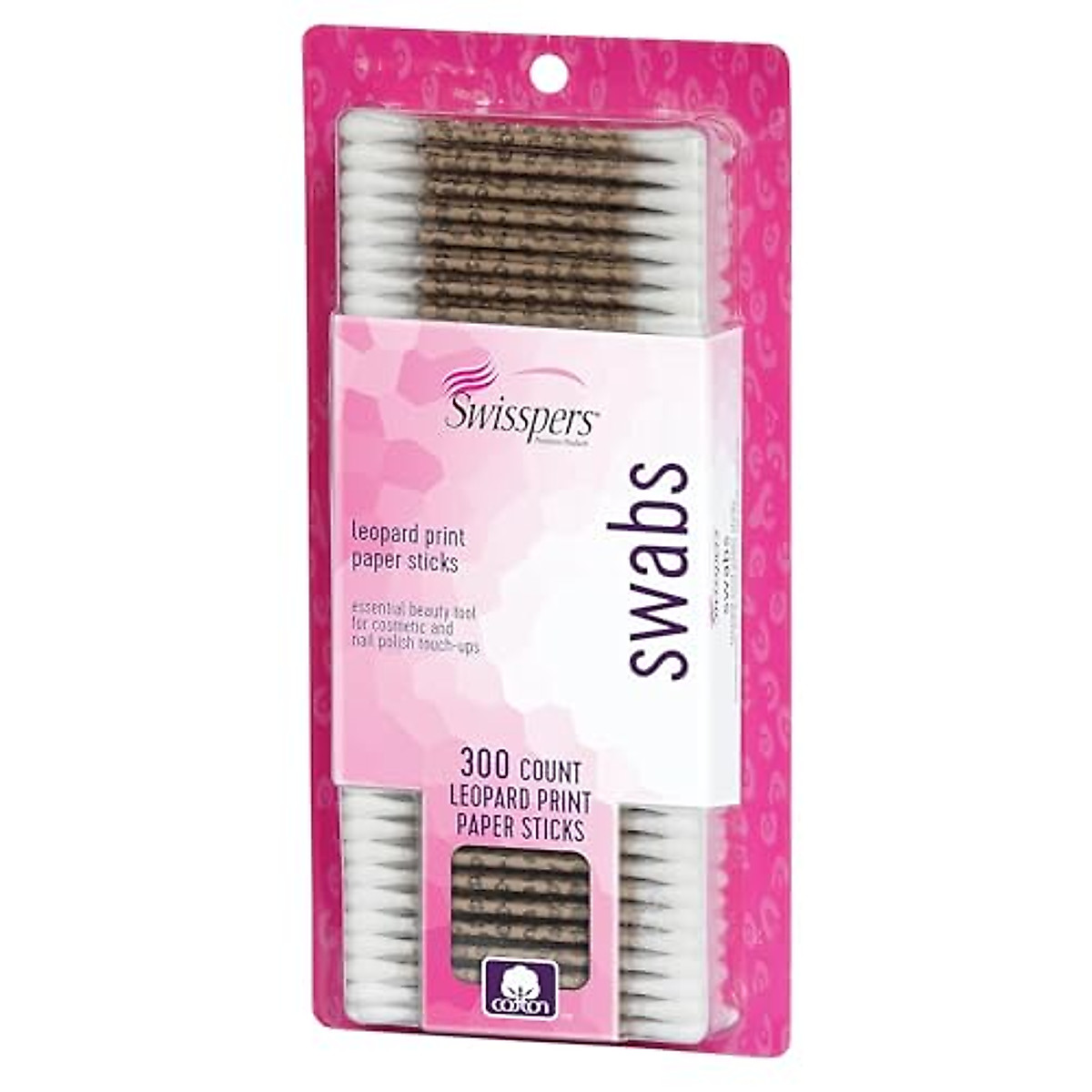 Swisspers Premium Leopard Paper Swabs – 300 Count (Pack of 1) – Fun and Stylish Cotton Swabs with Leopard Print Design – 100% Cotton Tips for Beauty and Personal Care