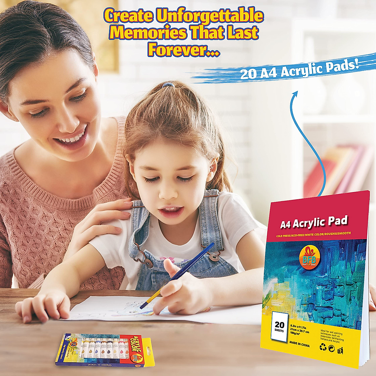 BFB Paint Set for Kids with Learn How to Draw Booklet - 32 Painting Supplies Kids Painting Kit, Premium Paint Kit for Children, Kids Paint Set Art and Painting Supplies Canvas Paint Set for Kids 7+