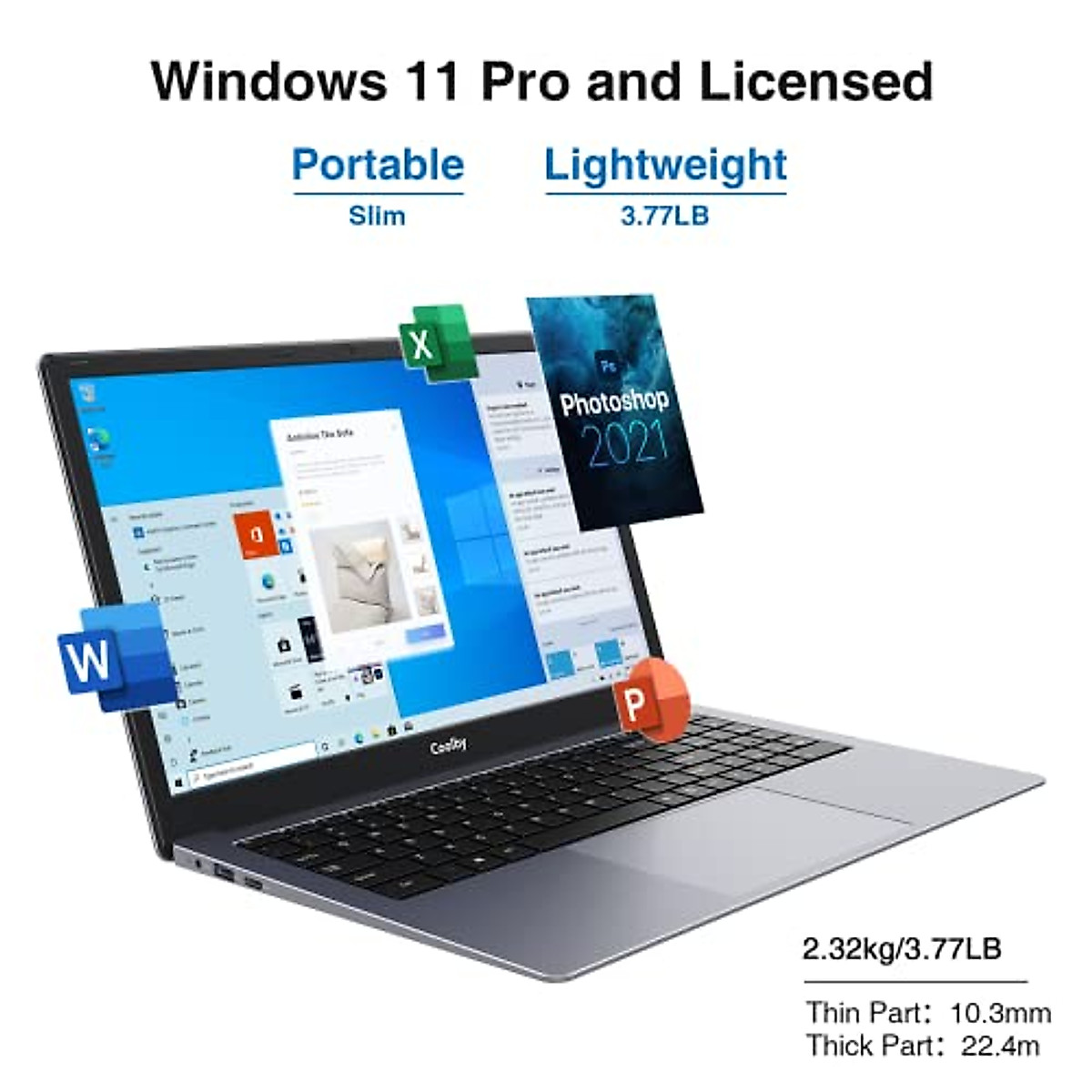 Coolby Windows 11 Laptop Computer, 15.6 inch (1920 x 1080) Notebook PC with Intel J4005 Processor, 6GB DDR4 RAM / 256GB SSD, FHD Display, WiFi, BT, Long -Lasting Battery for School, Business