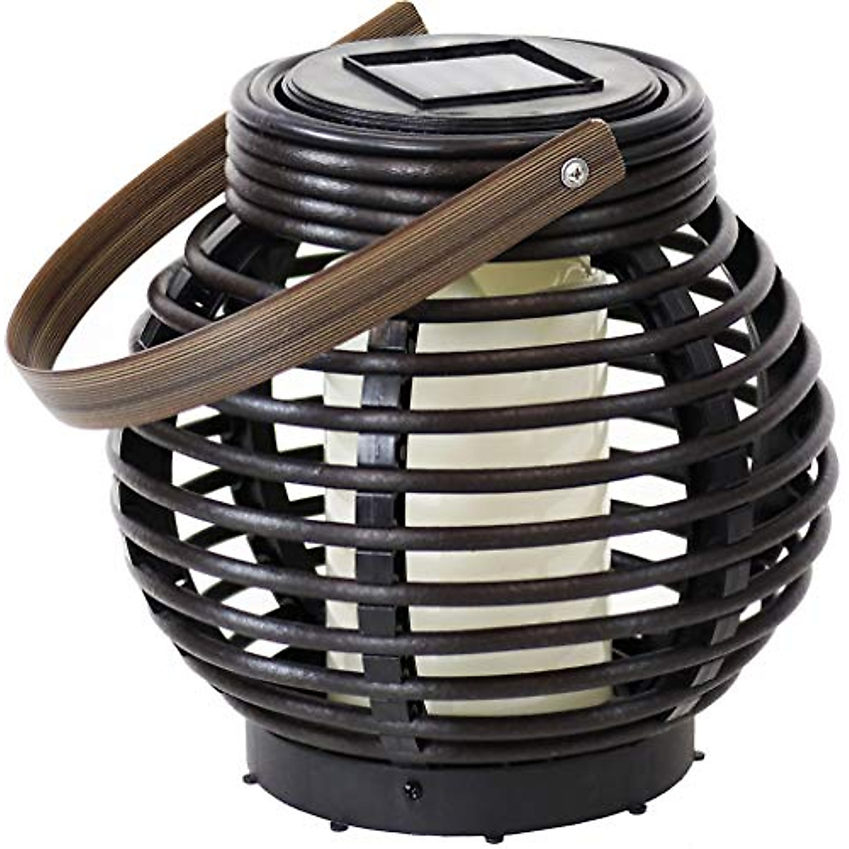 Sunnydaze Lerena Black Outdoor LED Hanging Solar-Powered Lantern with Candle - Plastic - 6-Inches Tall - Light Up Your Yard, Deck, Patio, Porch, or Garden