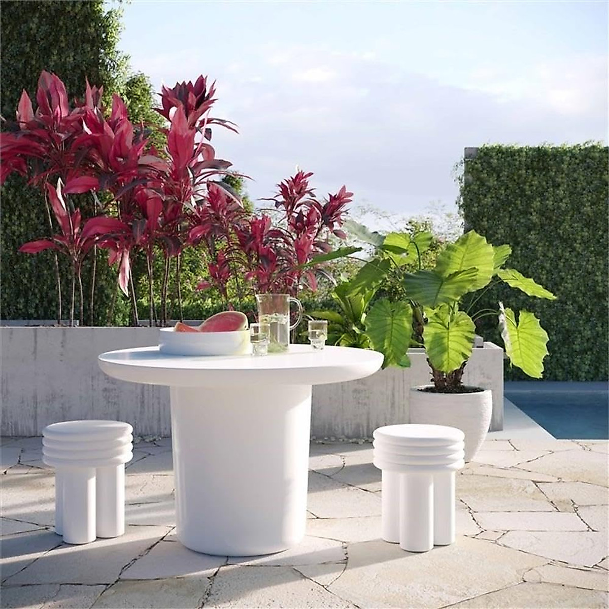 Tov Furniture Delta Ivory White Concrete Indoor/Outdoor 14" Round Ribbed Side Table
