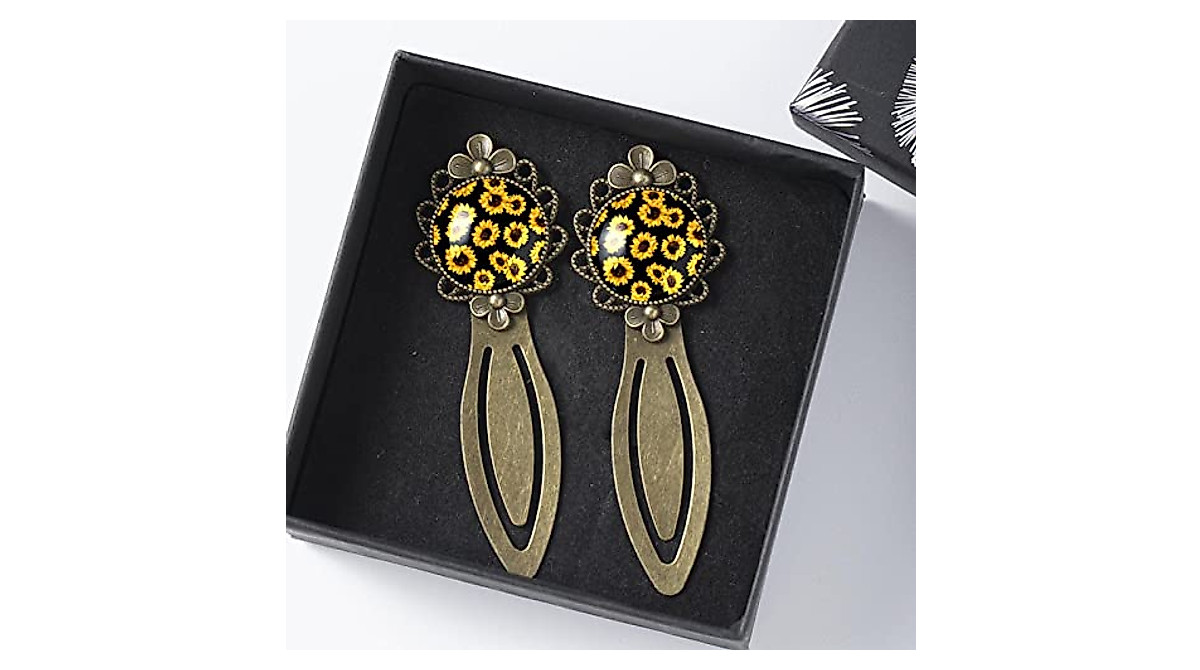 Sunflower Pattern Metal Bookmark Ruler - Gift for Readers