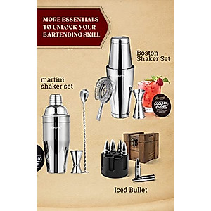KITESSENSU Boston Cocktail Shaker Set, 4-Piece Boston Shaker Tins Bartender Kit with 18oz & 28oz Mixed Drink Shaker, Hawthorne Strainer, Double Measuring Jigger, Cocktail Recipe Cards Included