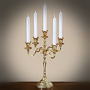 WHW Whole House Worlds Hamptons Five Candle Golden Candelabra, Hand Crafted of Cast Aluminum Nickel, Over 1 FT (15.75 Inches)