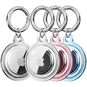 Waterproof Airtag Holder, DDJ 4 Pack Airtag Keychain, AirTag Case for Dog Collar, Luggage, Keys, Full Body Anti-Scratch Protective (4 Colors:White,Black,Pink,Blue)