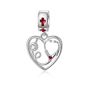 LEECCI Nurse Charm for Bracelet 925 Sterling Silver Stethoscope Charm Nursing Themed Charm Medical Jewelry for Doctor Nurse Medical Student RN Nurse Gifts for Women (Heart Stethoscope)