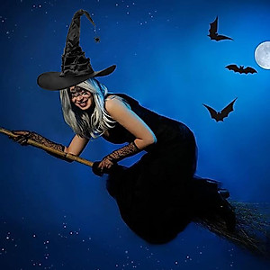 XGOPTS Halloween Women Witch Hat Black Ruched Crooked Wicked Witch Hat Devil Spider Wizard Hat for Costume Cosplay Party