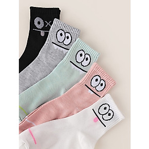 SHENHE Women's 5 Pairs Graphic Letter Print Athletic Running Mid Calf Crew Socks Cartoon Multicolor One Size