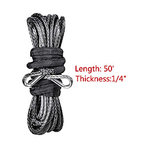 Astra Depot Black ATV UTV Synthetic Rope Extension 50ft 7500lbs Winch Line Cable with Thimbles