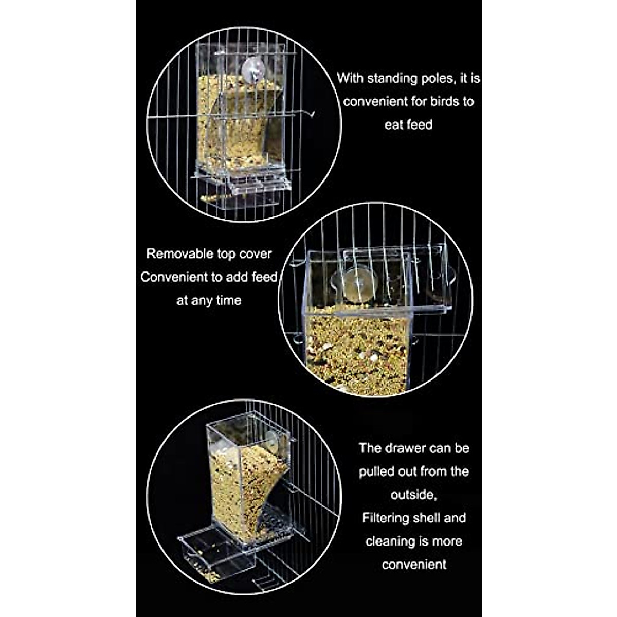 Automatic Bird Feeder,No Mess Bird Feeder,Bird Cage Feeder Bird Cage Accessories for Parakeet Canary Cockatiel Finch (Transparent)