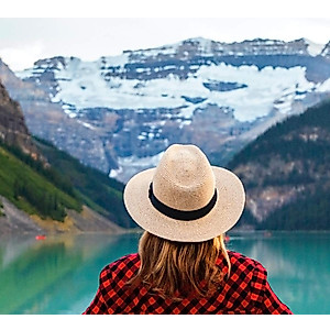 JOYEBUY Womens UPF50 Foldable Summer Straw Hat Wide Brim Fedora Sun Beach hat (Brown)