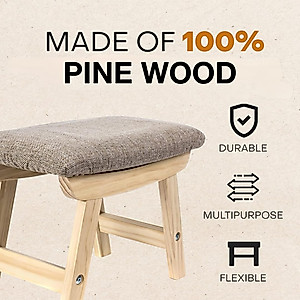 Small Foot Stool, Ottoman Foot Rest for Home Office, Living Room, Bedrooms and Kitchen Solid Wood Frame, Low Foot Stool Under Desk (Low Children's Stool and Ottoman Vanity Stool) 15" - 10.3" - 11.4"