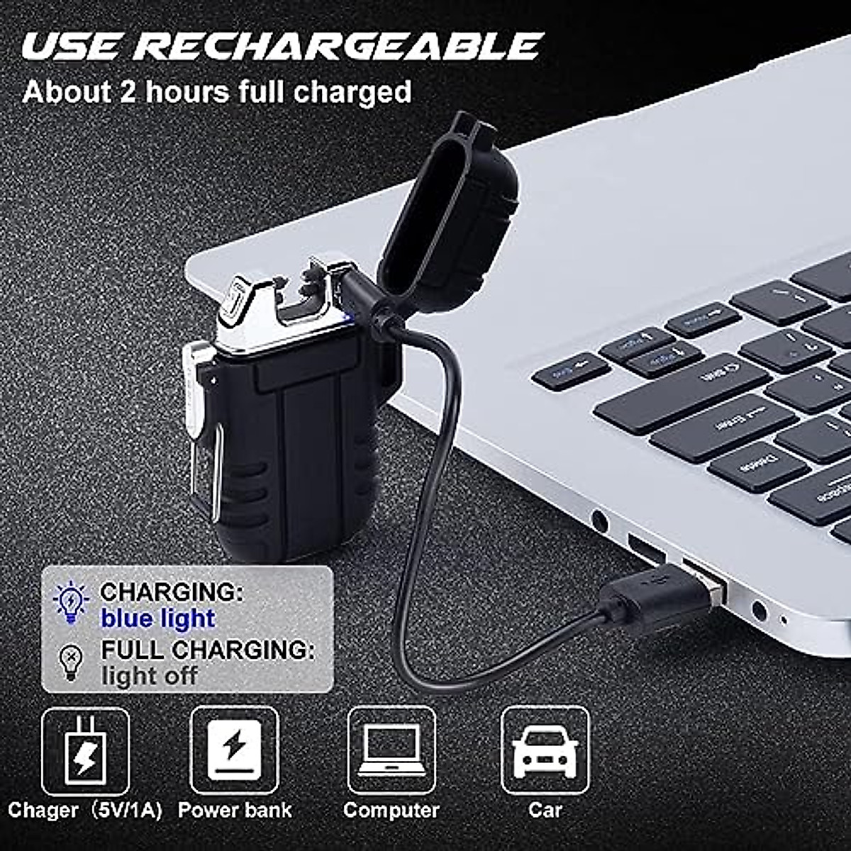 LcFun Waterproof Electric Lighter Windproof Dual Arc USB Rechargeable Flameless Plasma Lighters for Camping Hiking Survival Tactical Gear Gifts for Men Fathers Husband